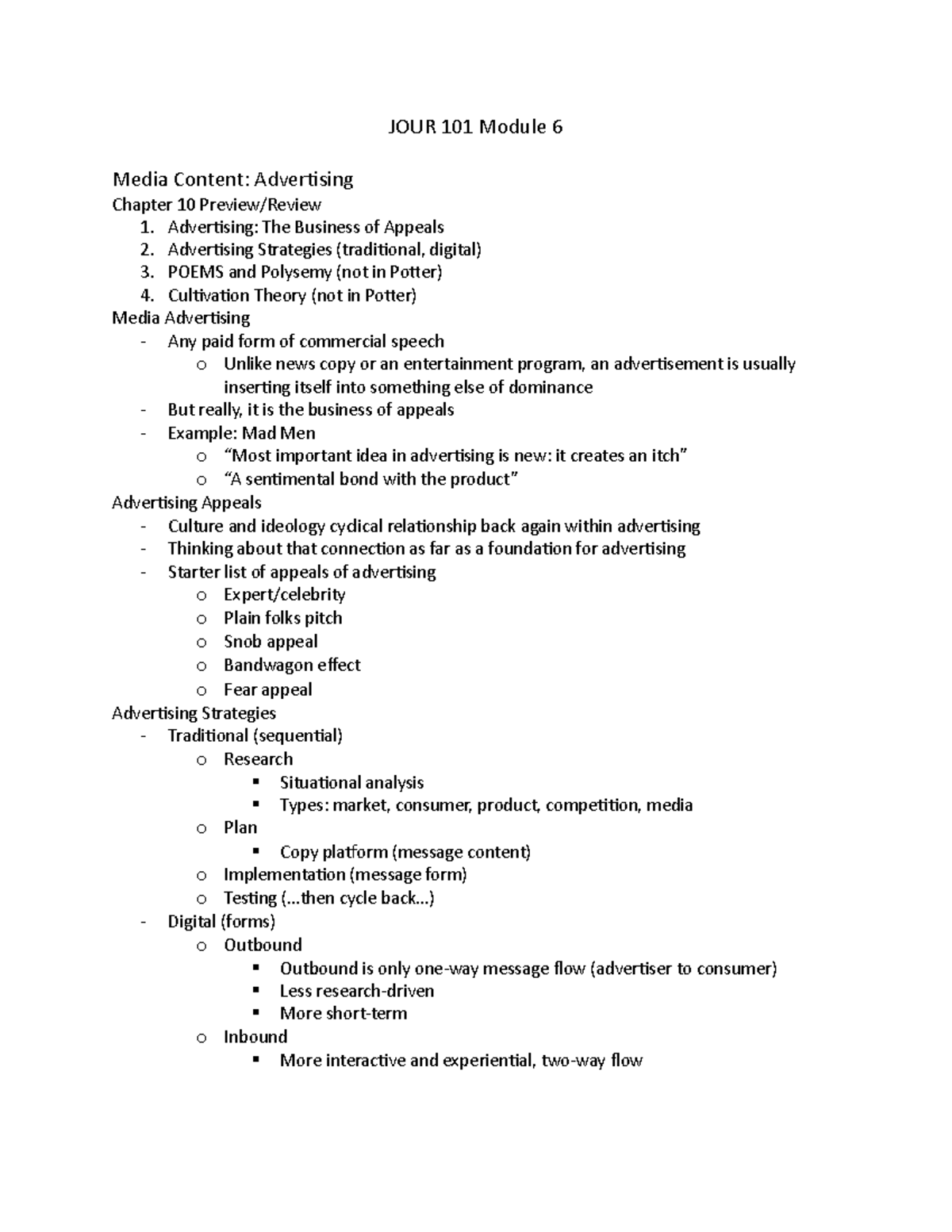 JOUR 101 Module 6 - All notes from slides in lectures along with ...