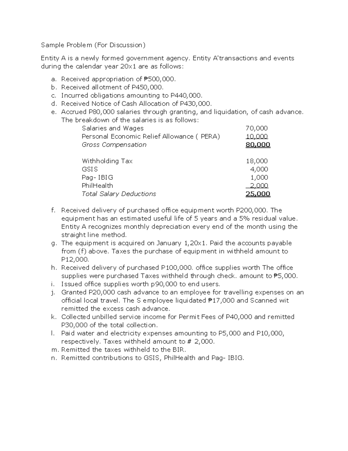 Sample Problem - The Government Accounting Process - Sample Problem ...
