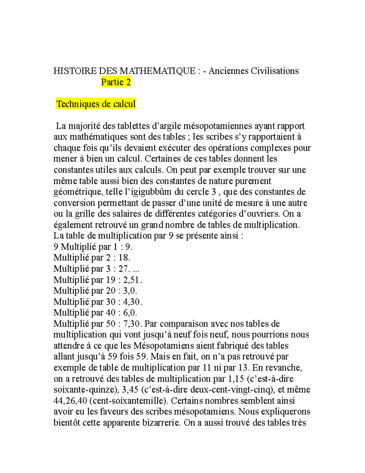 Histoire DES Maths 2 - HISTOIRE DES MATHEMATIQUE : - Anciennes ...