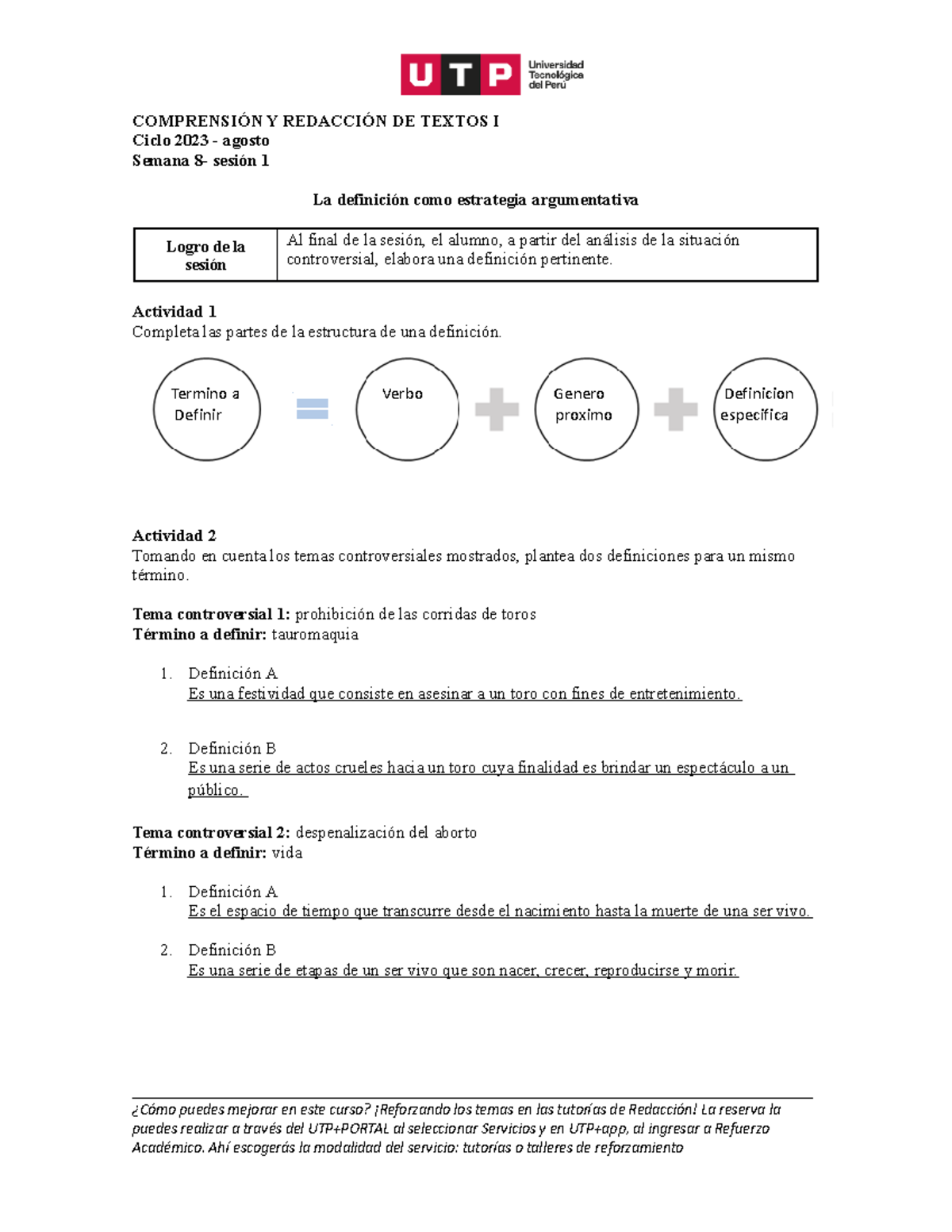 Tarea Semana 8 Comprension - COMPRENSIÓN Y REDACCIÓN DE TEXTOS I Ciclo 2023 - agosto Semana 8 ...
