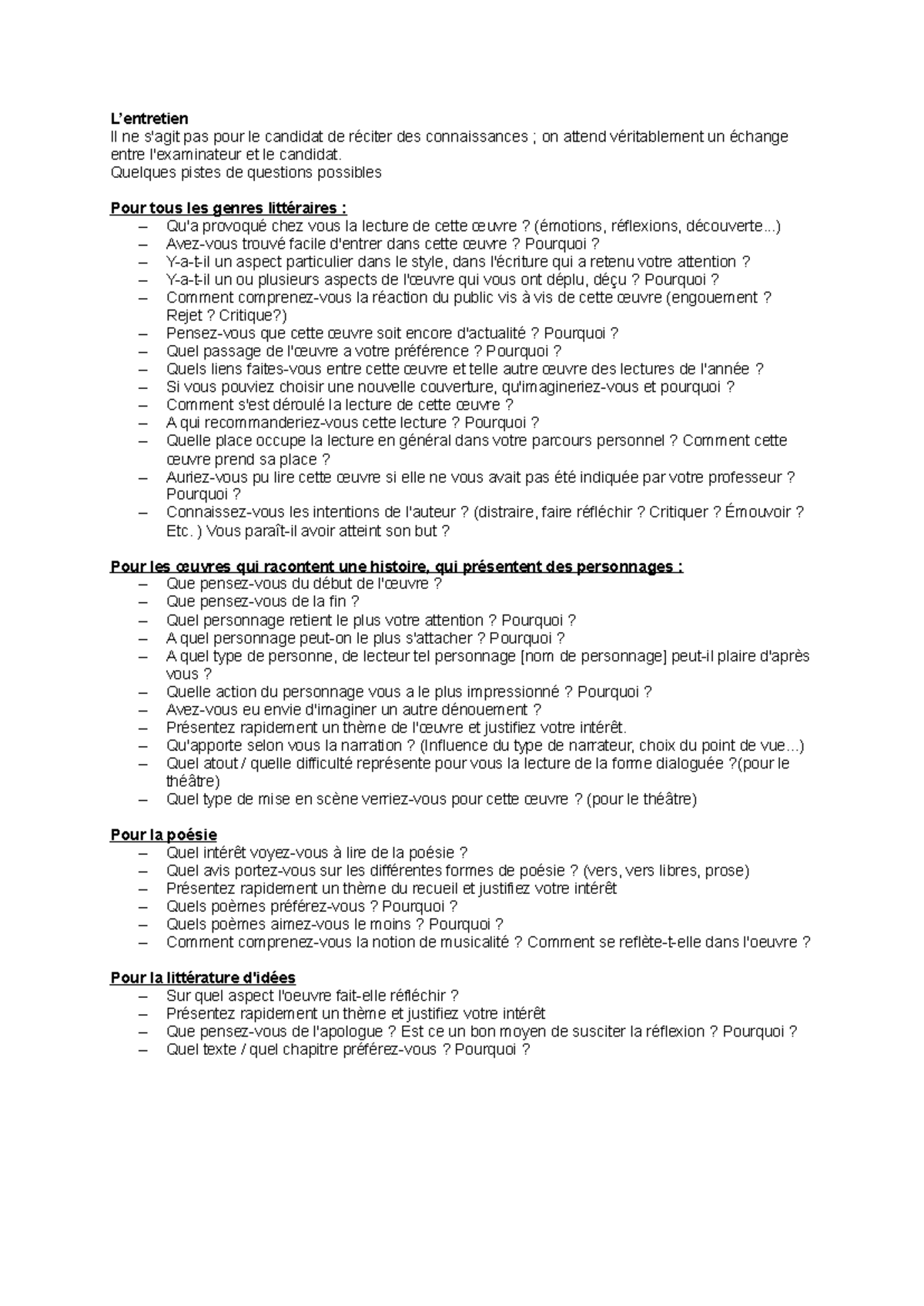 Exemples de question entretien oral EAF 2 - L’entretien Il ne s'agit ...