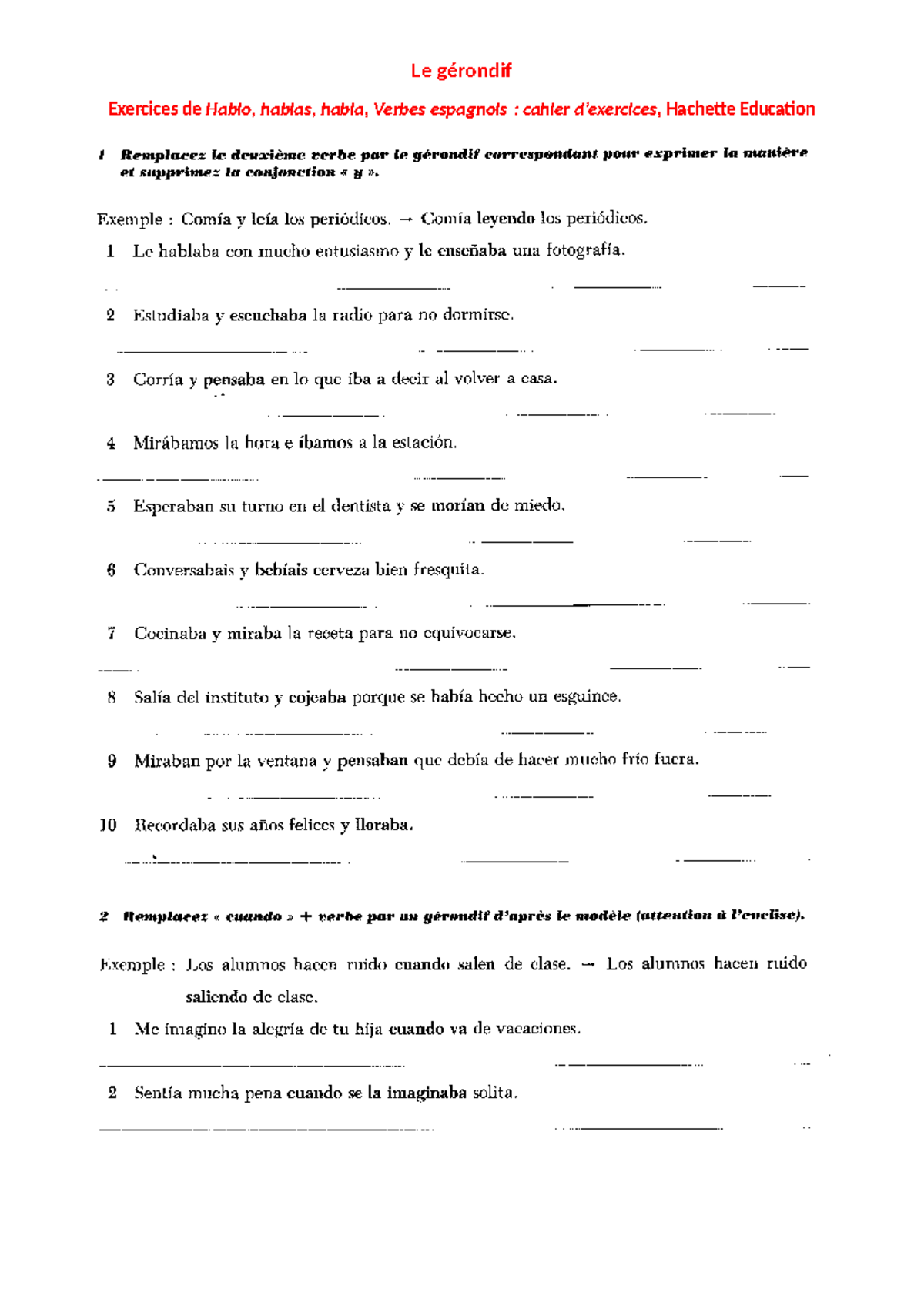 8 - Le gérondif - Exercices - LV2 : anglais, espagnol ou allemand - Le ...