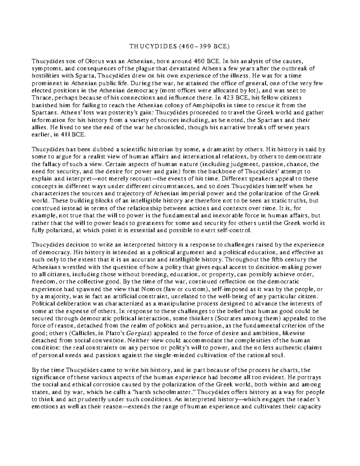 About Thucydides - THUCYDIDES (460–399 BCE) Thucydides son of Olorus ...