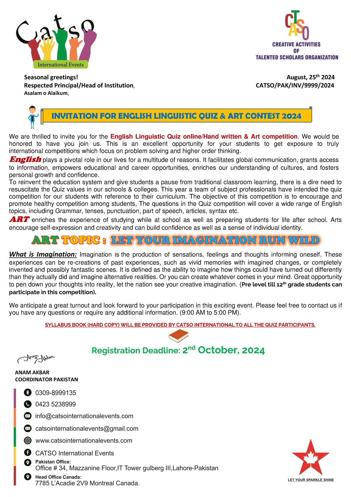 Invitation Catso English Linguistic QUIZ AND ART Contest 2024 ...