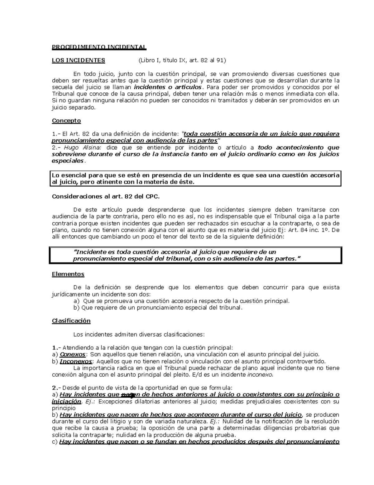 Procedimiento Incidental - PROCEDIMIENTO INCIDENTAL LOS INCIDENTES ...