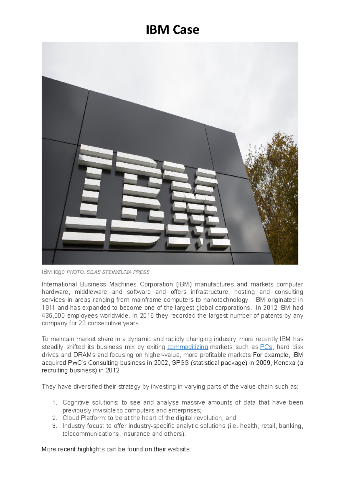 IBM - Case Study - IBM Case IBM logo PHOTO: SILAS STEIN/ZUMA PRESS ...