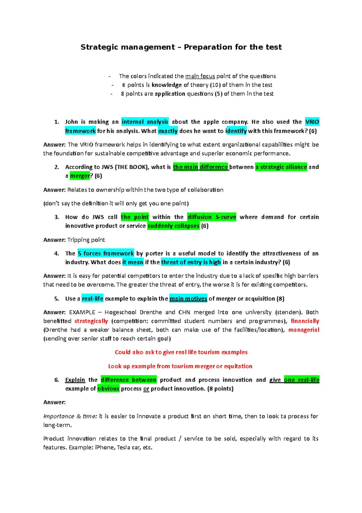Strategic Exam - Strategic management – Preparation for the test The ...