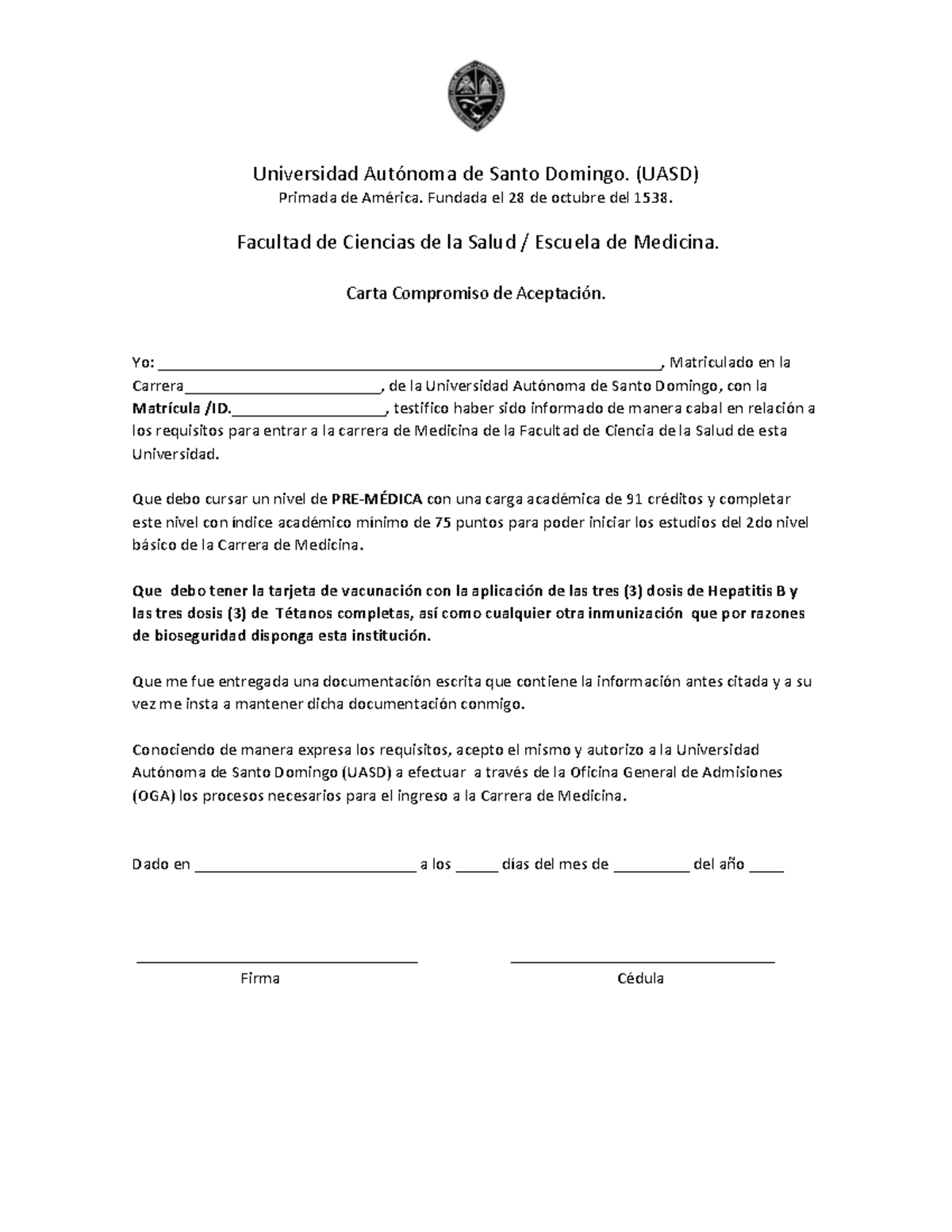 carta compromiso salud, para estudiantes de medicina - Universidad ...
