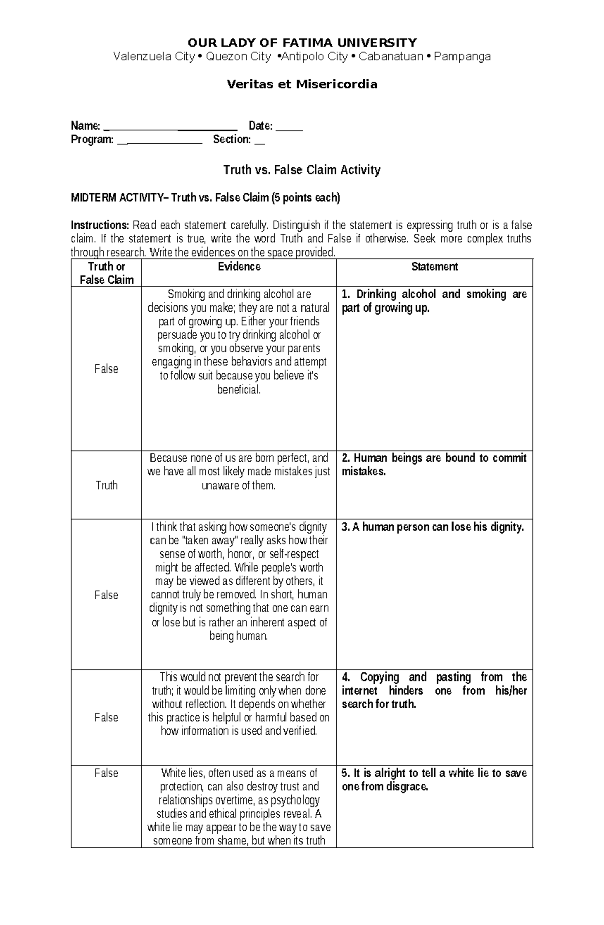 Midterm Activity - OUR LADY OF FATIMA UNIVERSITY Valenzuela City ...
