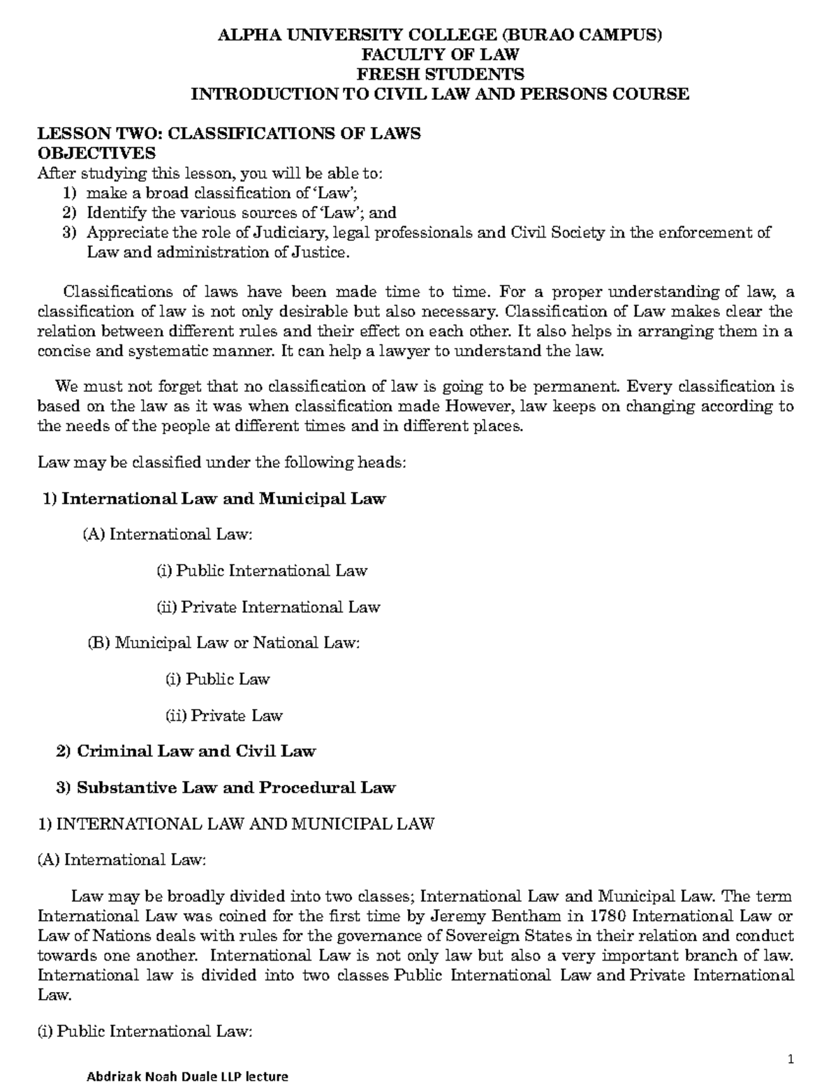 Lesson 2 - Lecture notes 2 - Civil law - Studocu