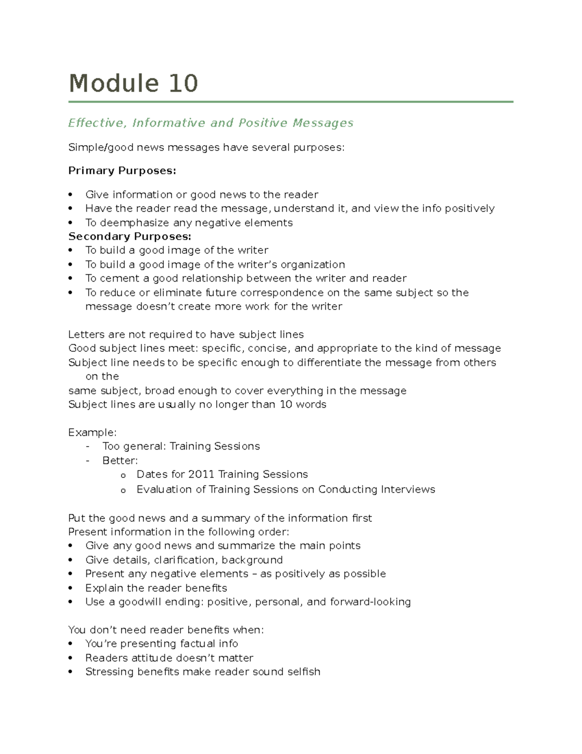 Module 10 - Lecture notes 10 - Module 10 Effective, Informative and ...