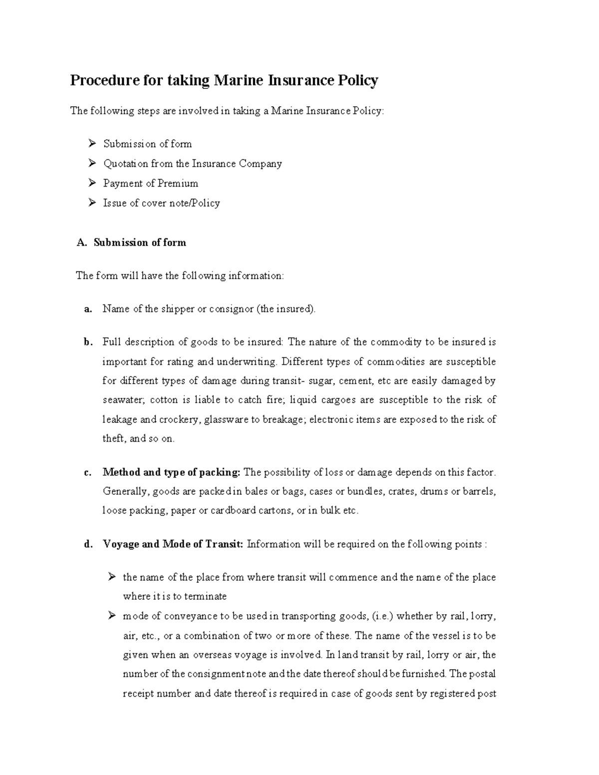 15 Procedure for taking Marine Insurance Policy - Submission of form ...