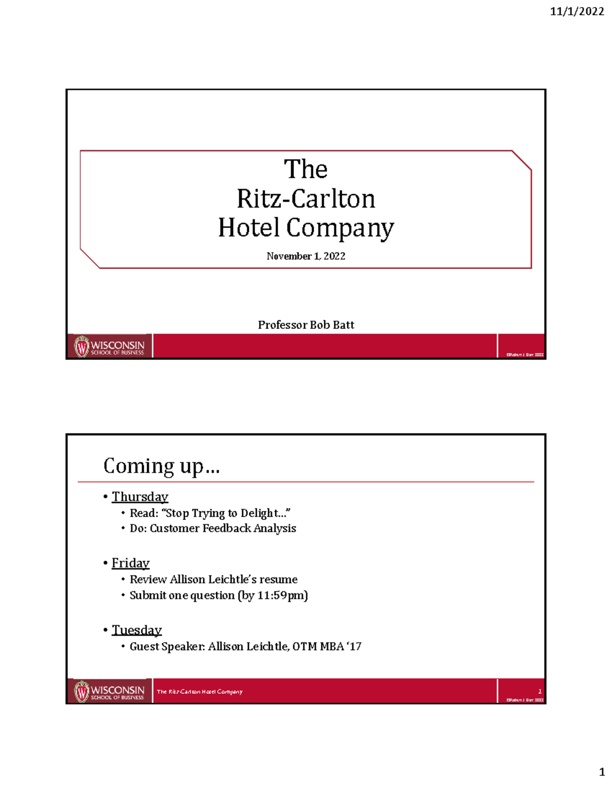 16- Ritz (751) - Service operations Ritz Carlton Case - ©Robert J. Batt, 2022 Professor Bob Batt ...