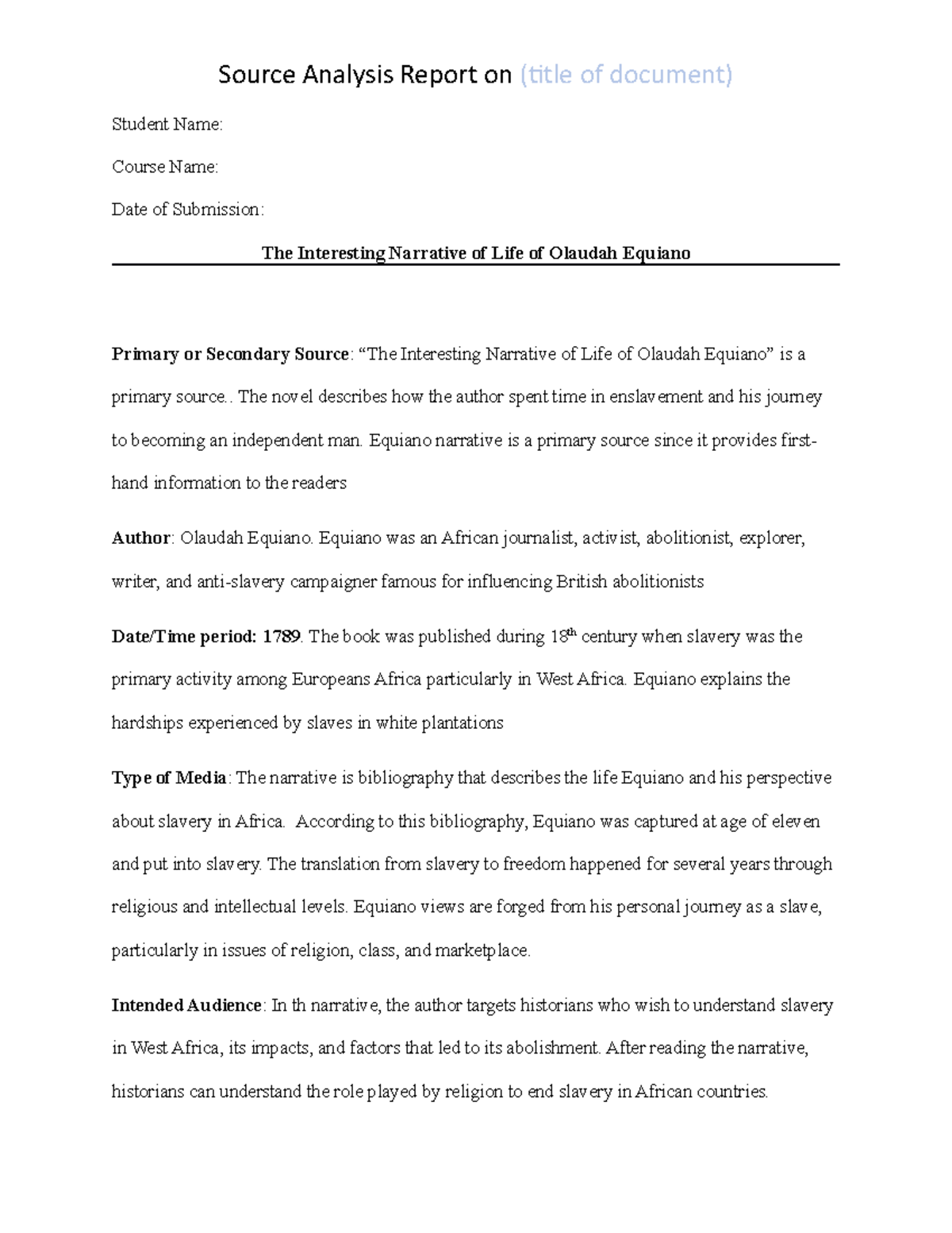 Source Analysis Report Form final - Source Analysis Report on (title of ...