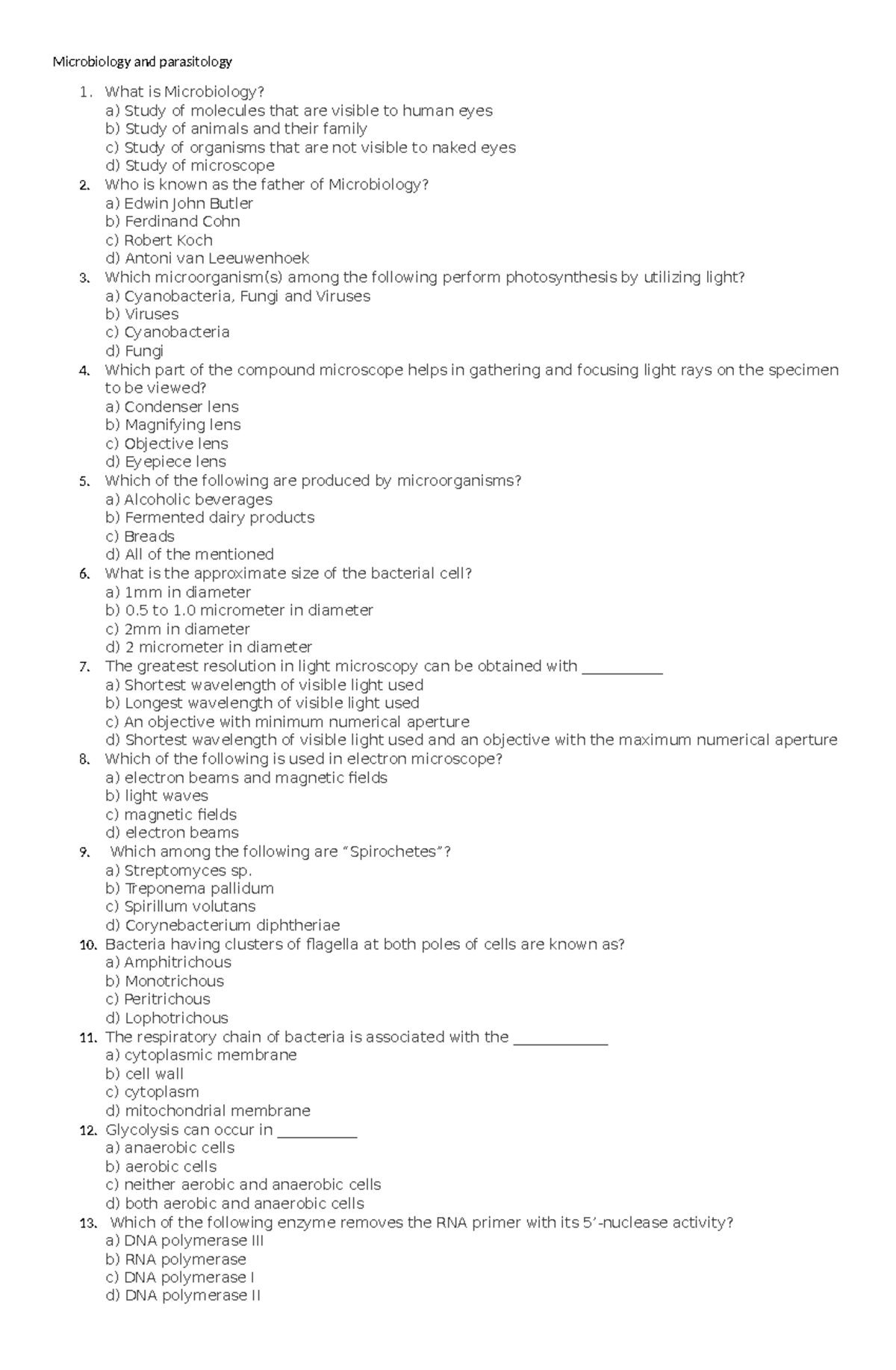 Microbiology and parasitology-long quiz - Microbiology and parasitology ...