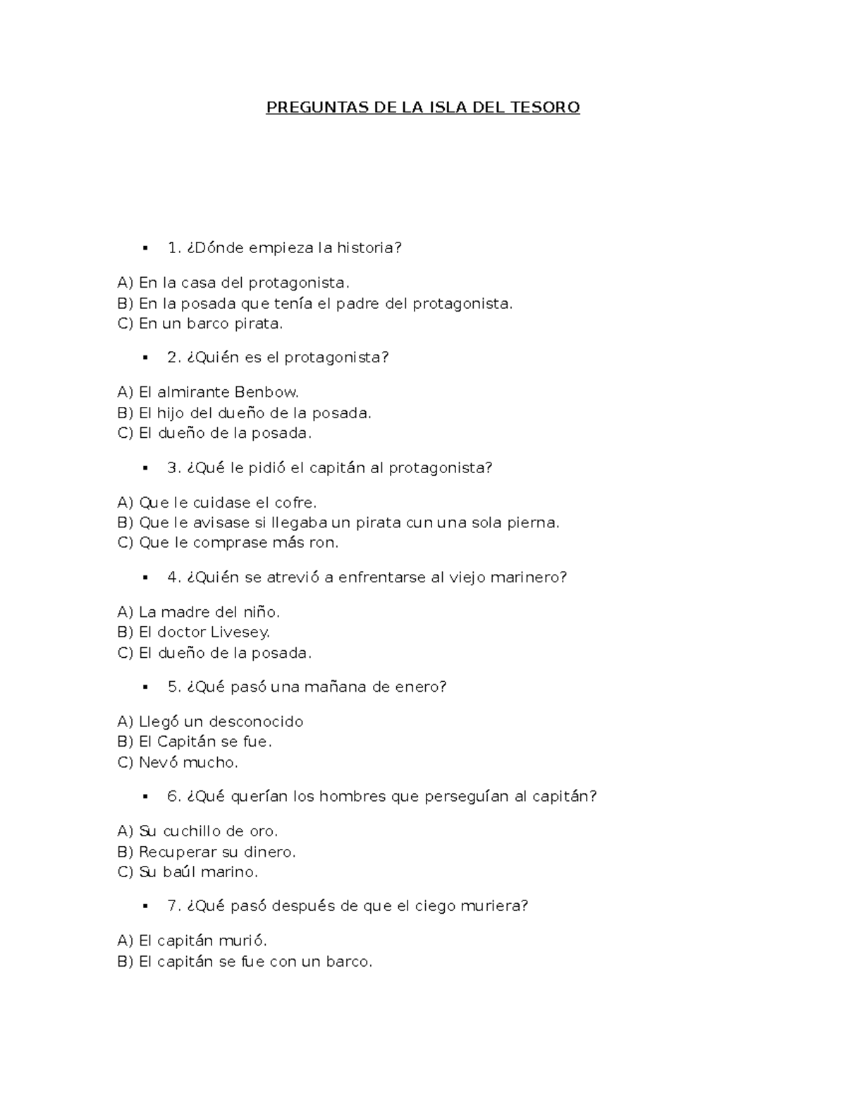 Ilide - ... - PREGUNTAS DE LA ISLA DEL TESORO 1. ¿Dónde empieza la ...