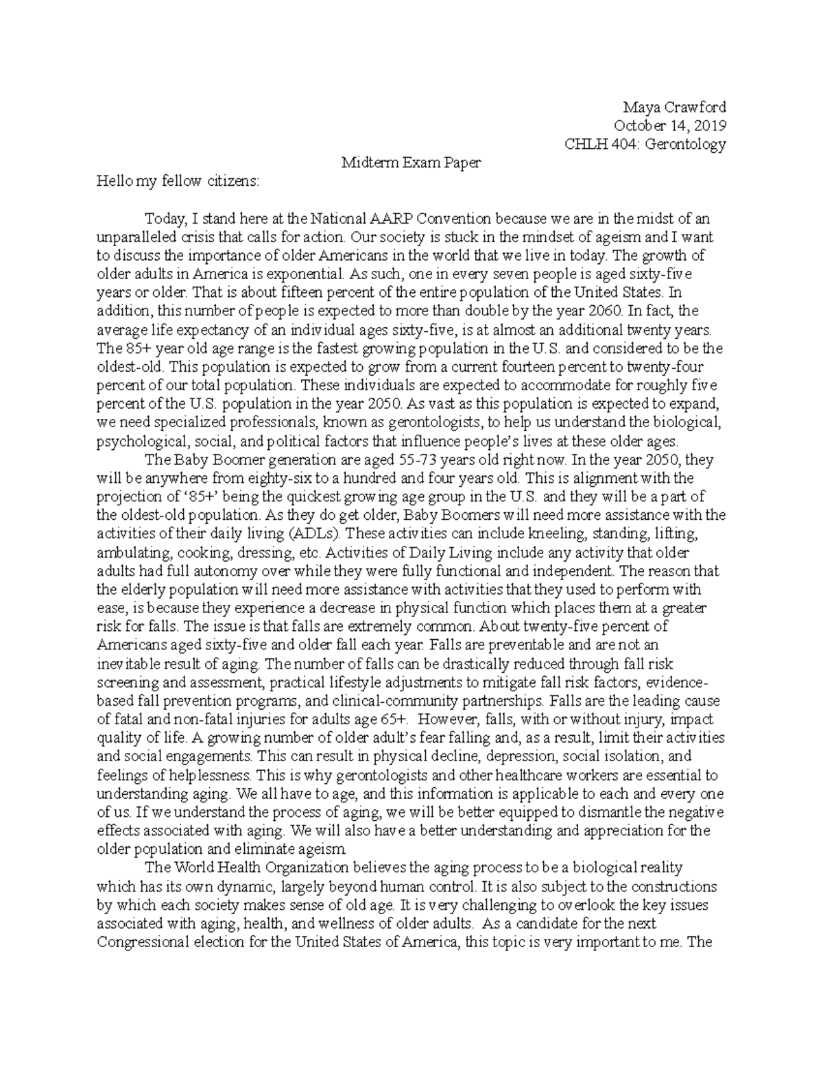 Midterm Exam Paper - Maya Crawford October 14, 2019 CHLH 404 ...