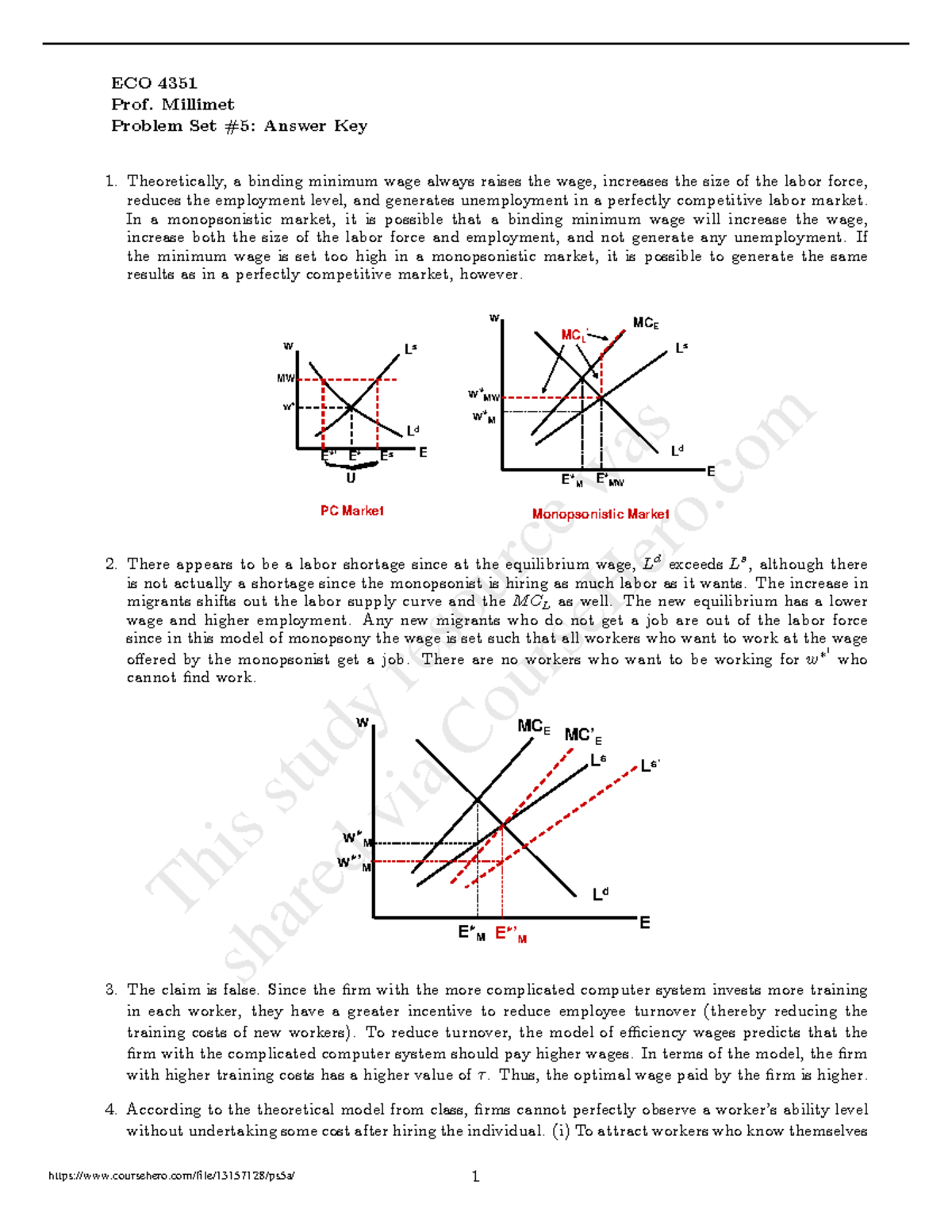 Ps5a - ECO 4351 Prof. Millimet Problem Set #5: Answer Key Theoretically ...