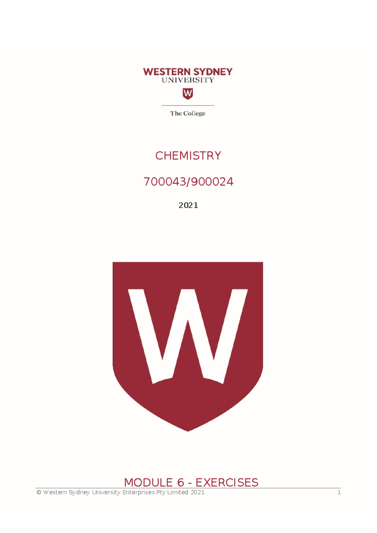 700043 Chemistry Module 6 Exercises - CHEMISTRY 700043/ 2021 MODULE 6 ...