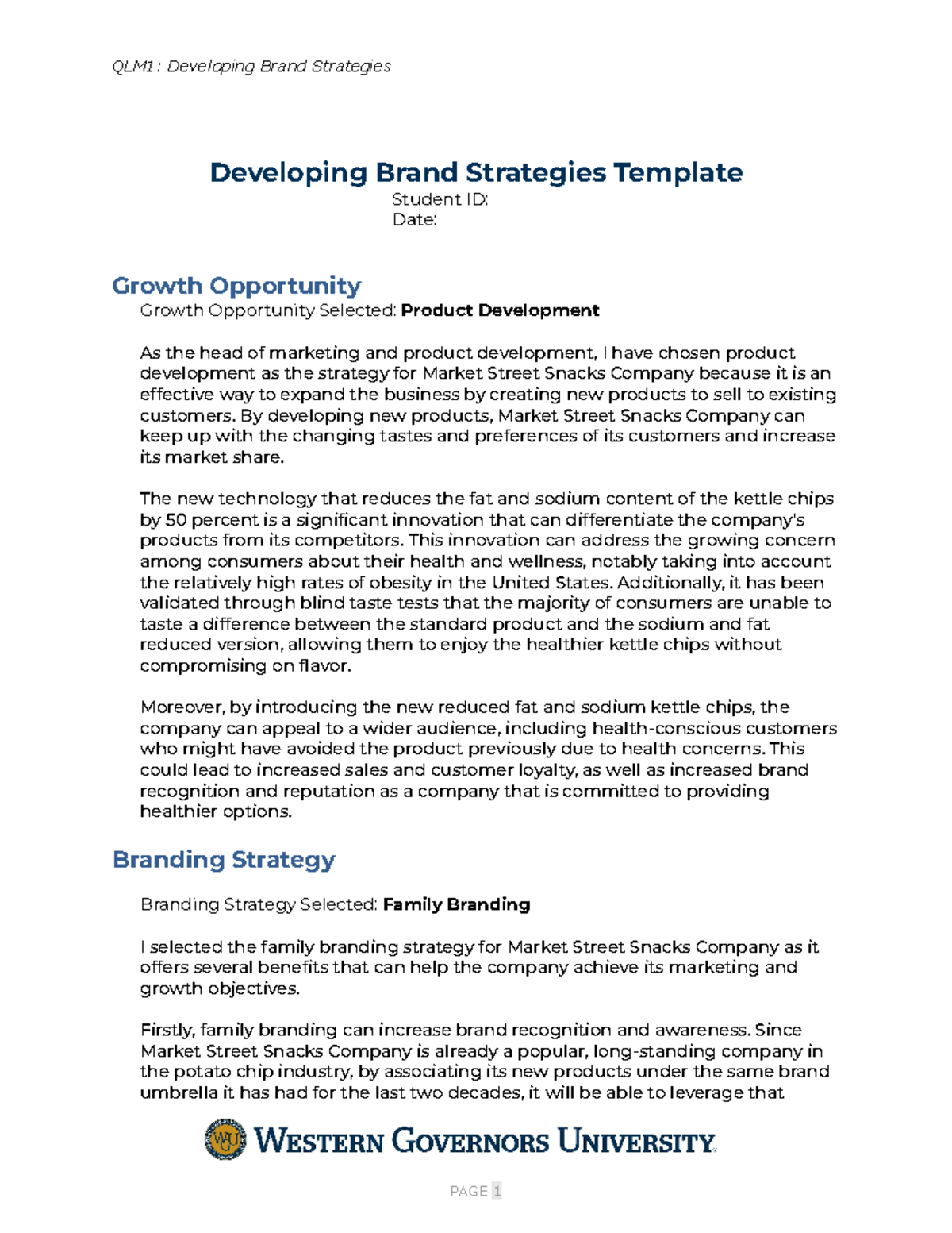 Task 1 Developing Brand Strategies - QLM1: Developing Brand Strategies ...