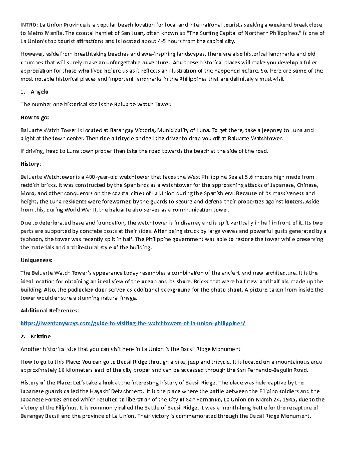 Script-Travelogue - Shhhh - INTRO: La Union Province is a popular beach ...