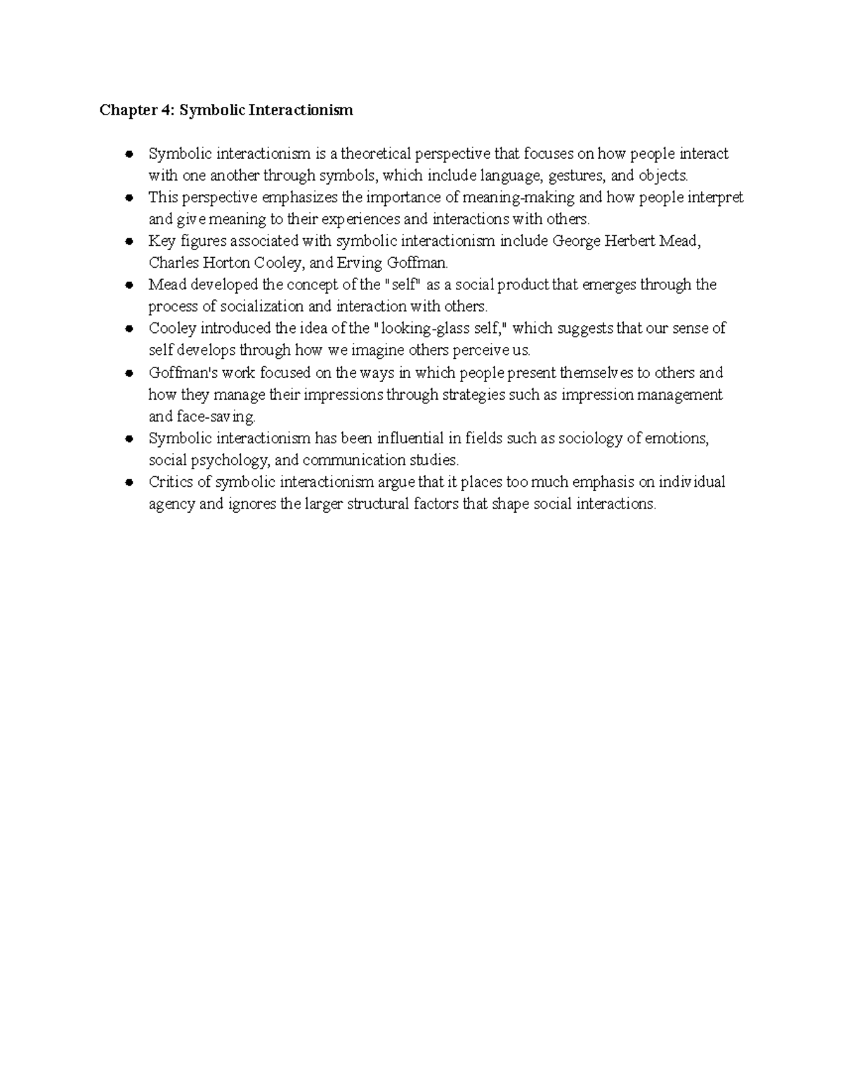 SOC 200 Ch 4 - SOC 200 Notes Ch 4 - Chapter 4: Symbolic Interactionism ...
