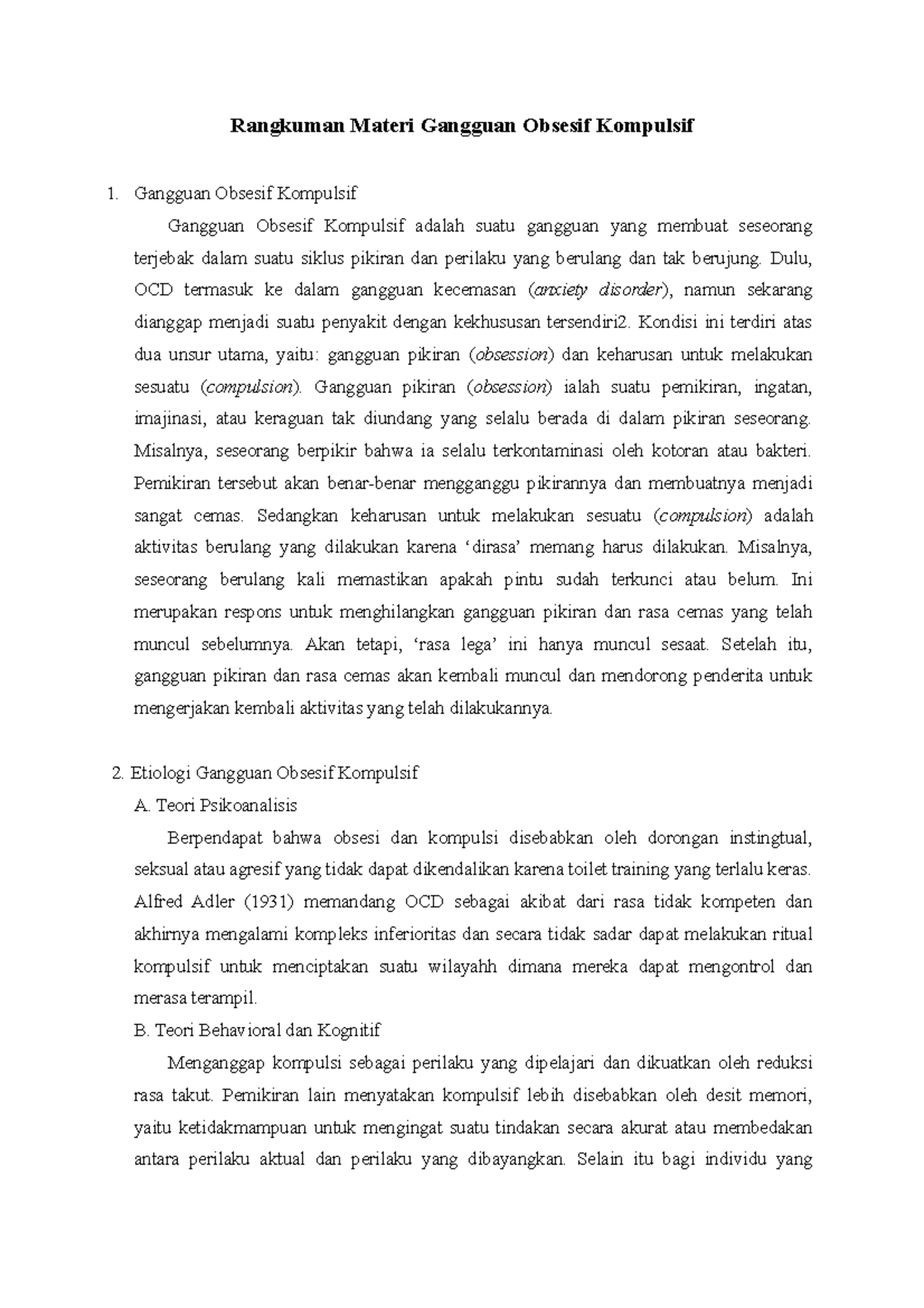 Rangkuman Materi Gangguan Obsesif-Kompulsif - Rangkuman Materi Gangguan ...
