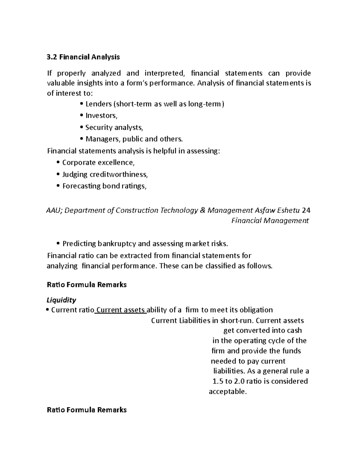 3 2 Financial Analysis Lecture Notes 3 Financial Analysis If Properly Analyzed And Interpreted