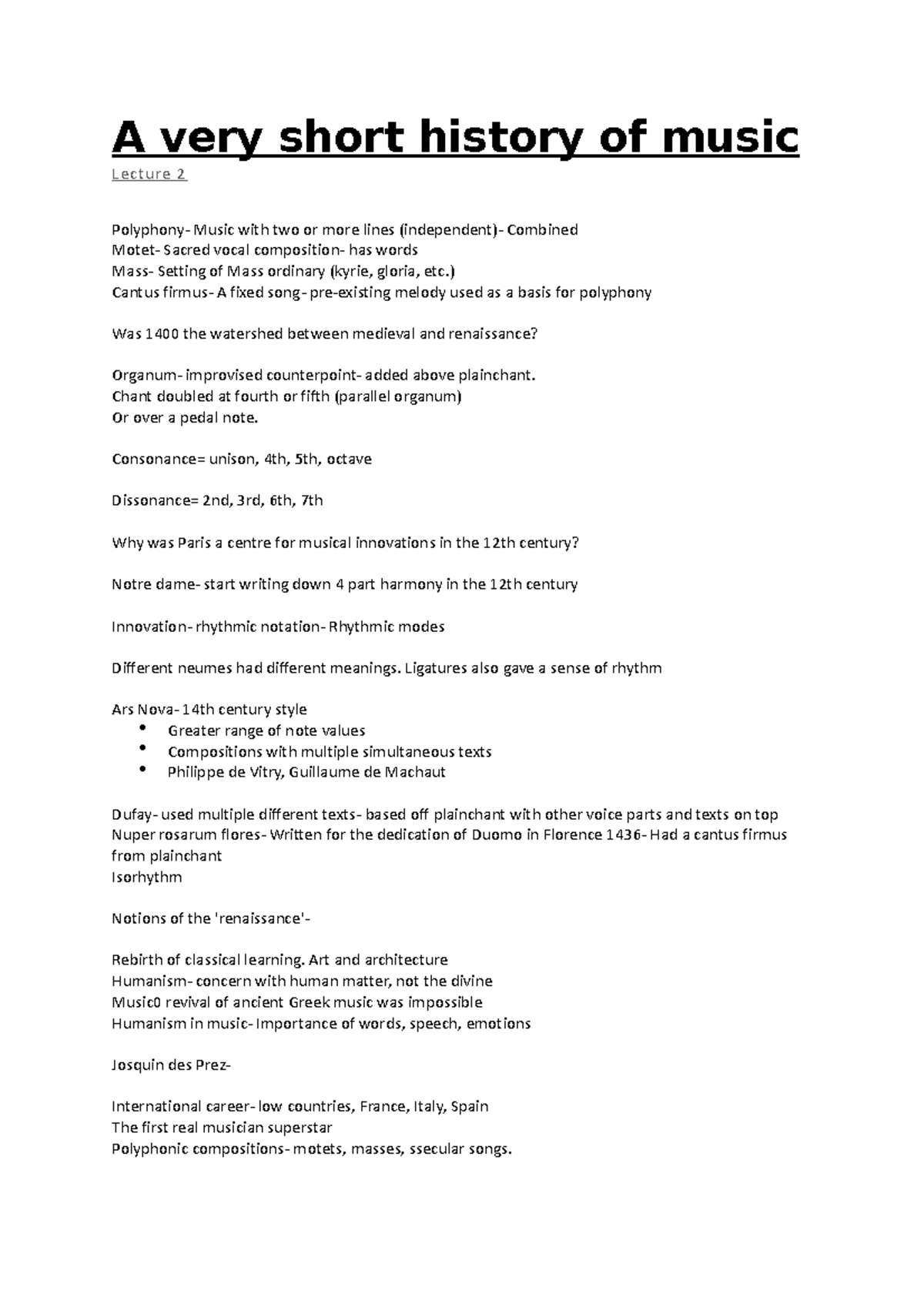 A very short history of music lc2 - A very short history of music ...