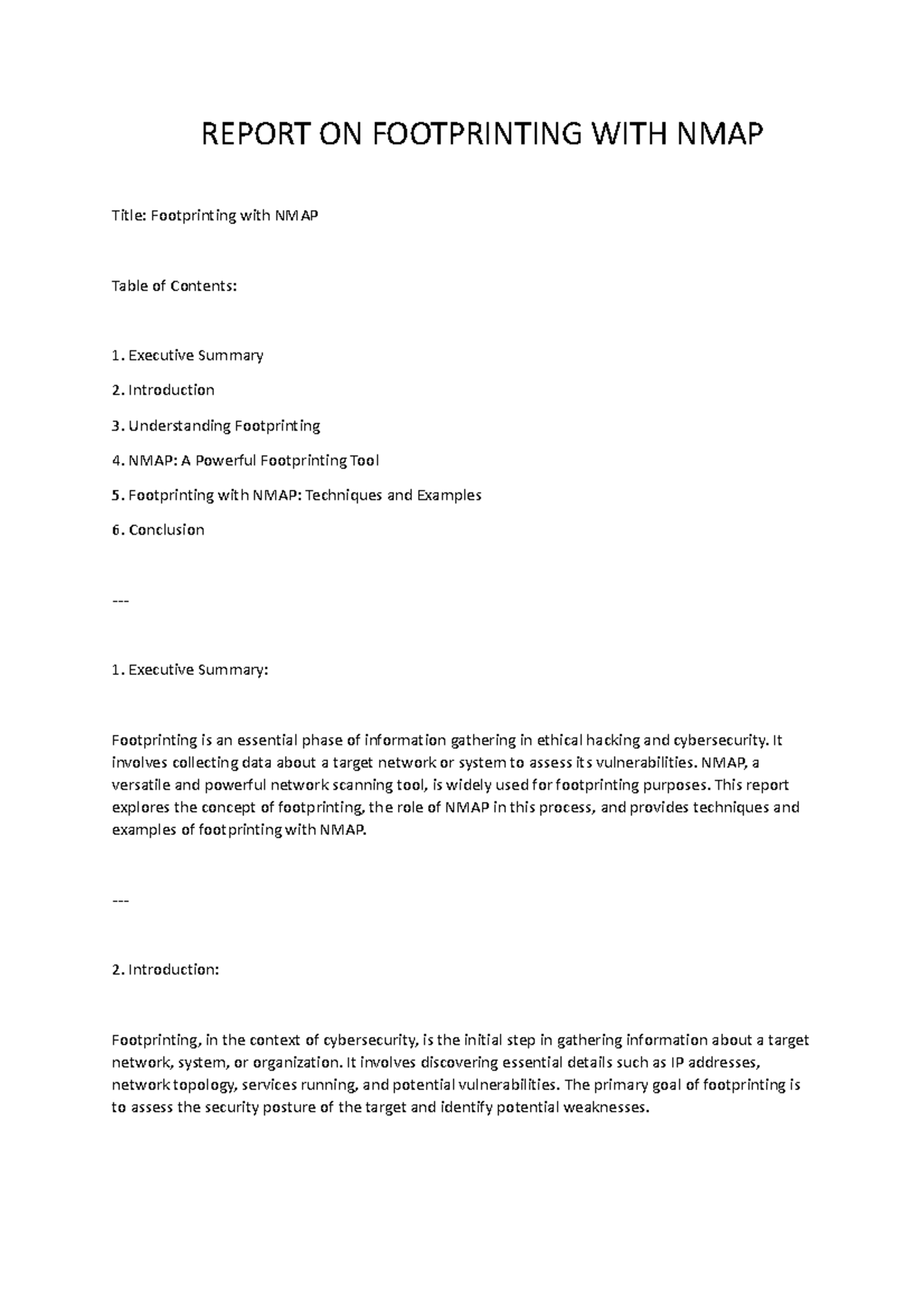 Minor Project - REPORT ON FOOTPRINTING WITH NMAP Title: Footprinting ...