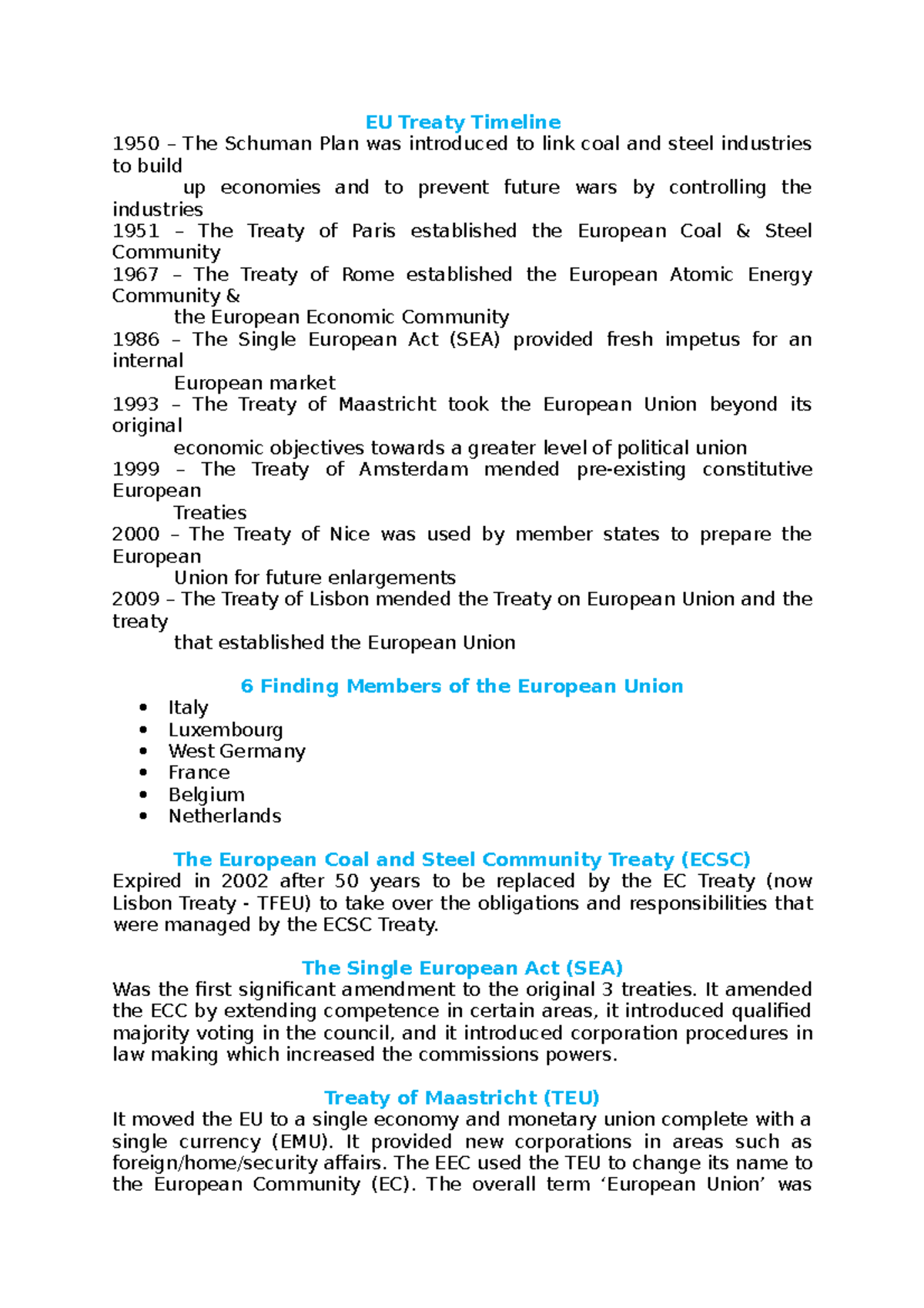 EU Treaty Timeline - Studocu