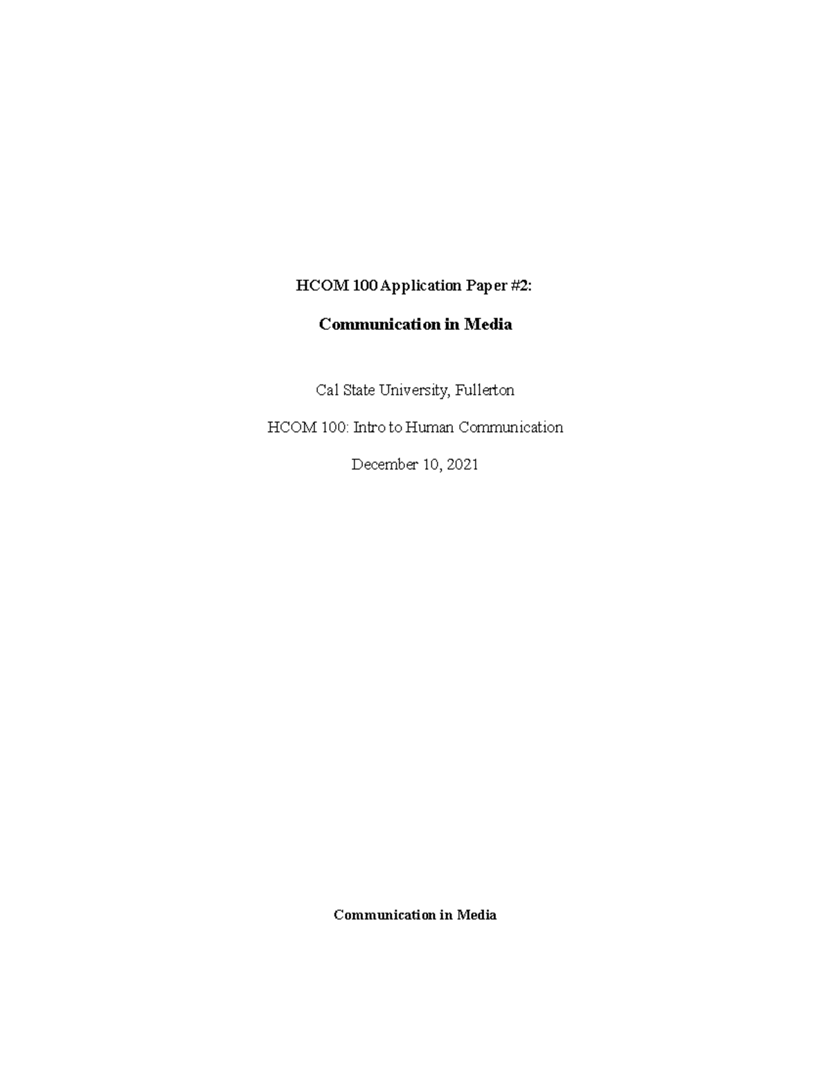 Application paper #2 Hcom 100 - HCOM 100 Application Paper #2 ...