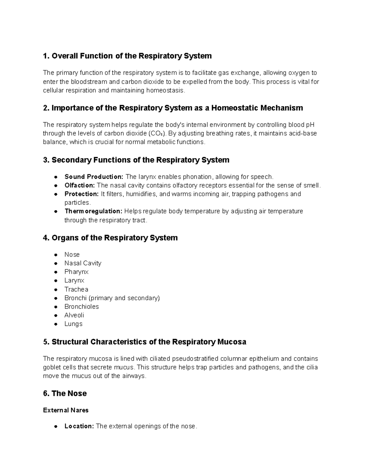 THE Respiratory System - 1. Overall Function of the Respiratory System ...