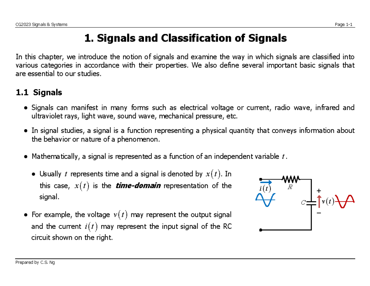 CG2023 Topic 1 Signals and Classification of Signals - ####### 1 ...