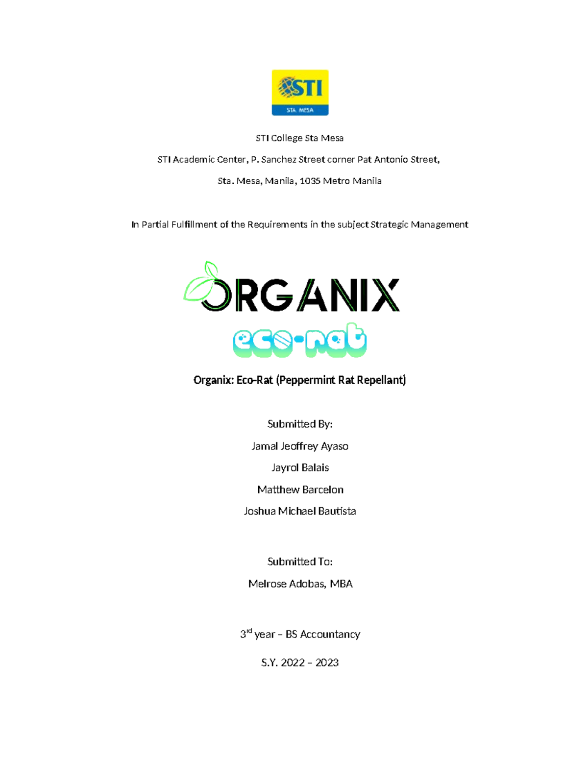 Strama- Format - STI College Sta Mesa STI Academic Center, P. Sanchez ...