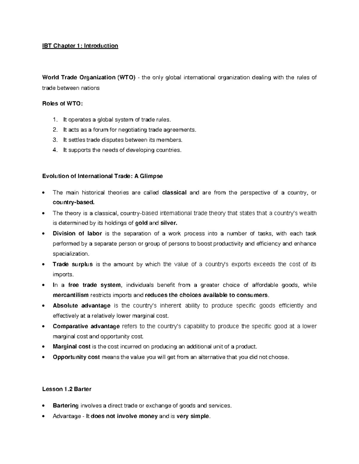IBT Chapter 1 Lecture Notes - IBT Chapter 1: Introduction World Trade ...