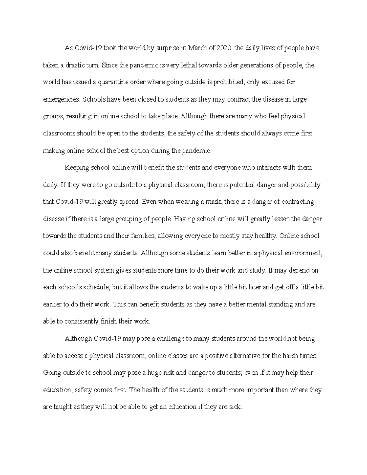 English Writing Sample - As Covid-19 took the world by surprise in ...