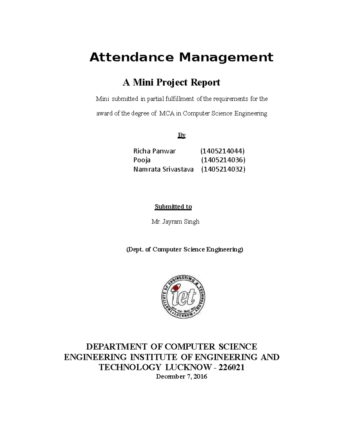 Attendence-management-system - Attendance Management A Mini Project ...