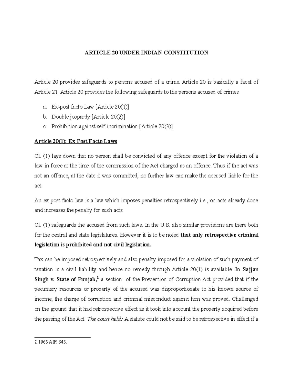 Article 20 under Indian Constitution - ARTICLE 20 UNDER INDIAN ...