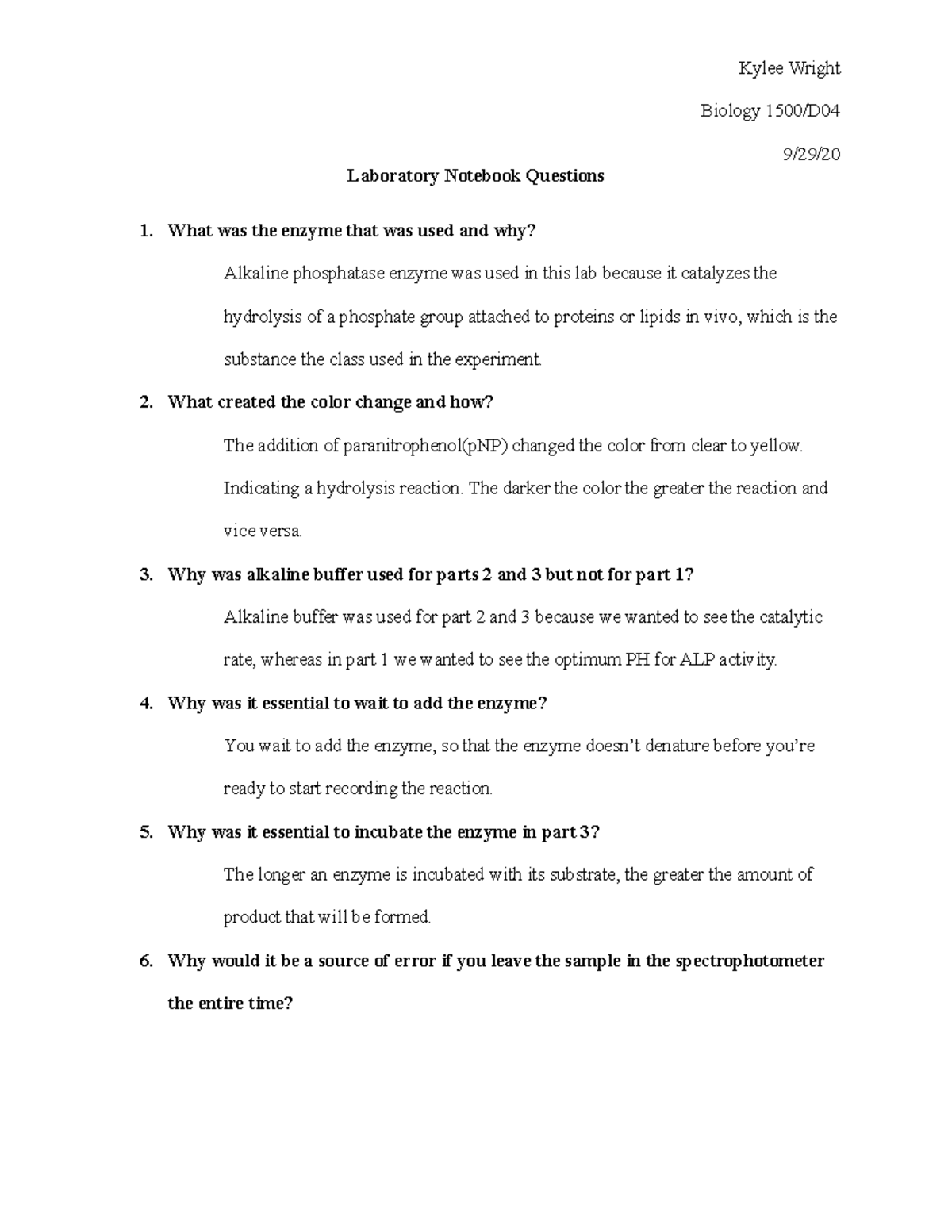 Biology 1500 Lab 5 - this was for an experiment - Biology 1500/D 9/29 ...