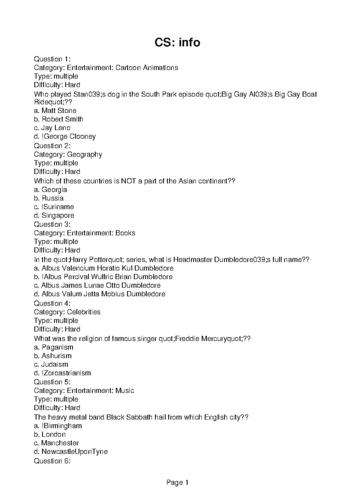 CS260 Image 3 - CS: info Question 1: Category: Entertainment: Cartoon Animations Type: multiple ...