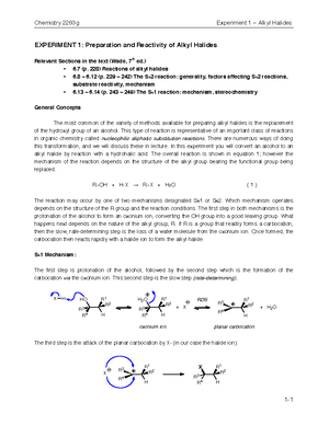 Lab report on reaction of alkyl halides - EXPERIMENT 1: Preparation and ...