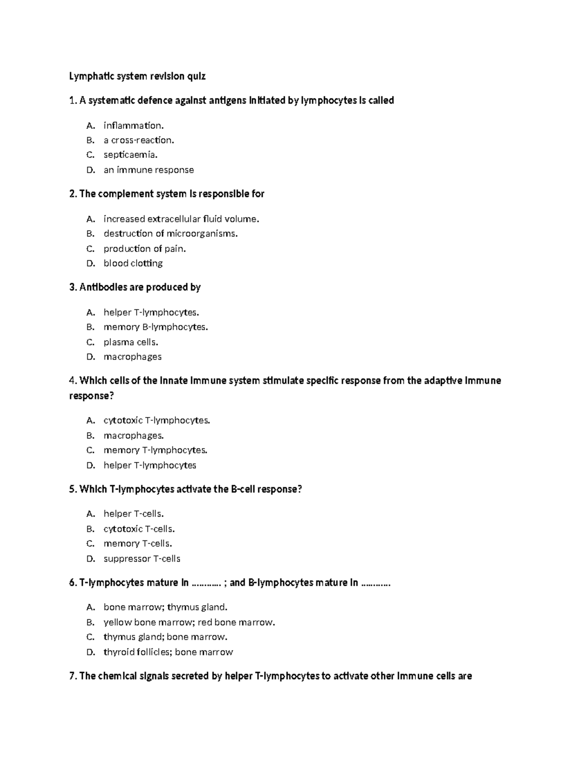 Lymphatic quiz - Lymphatic system revision quiz A systematic defence ...