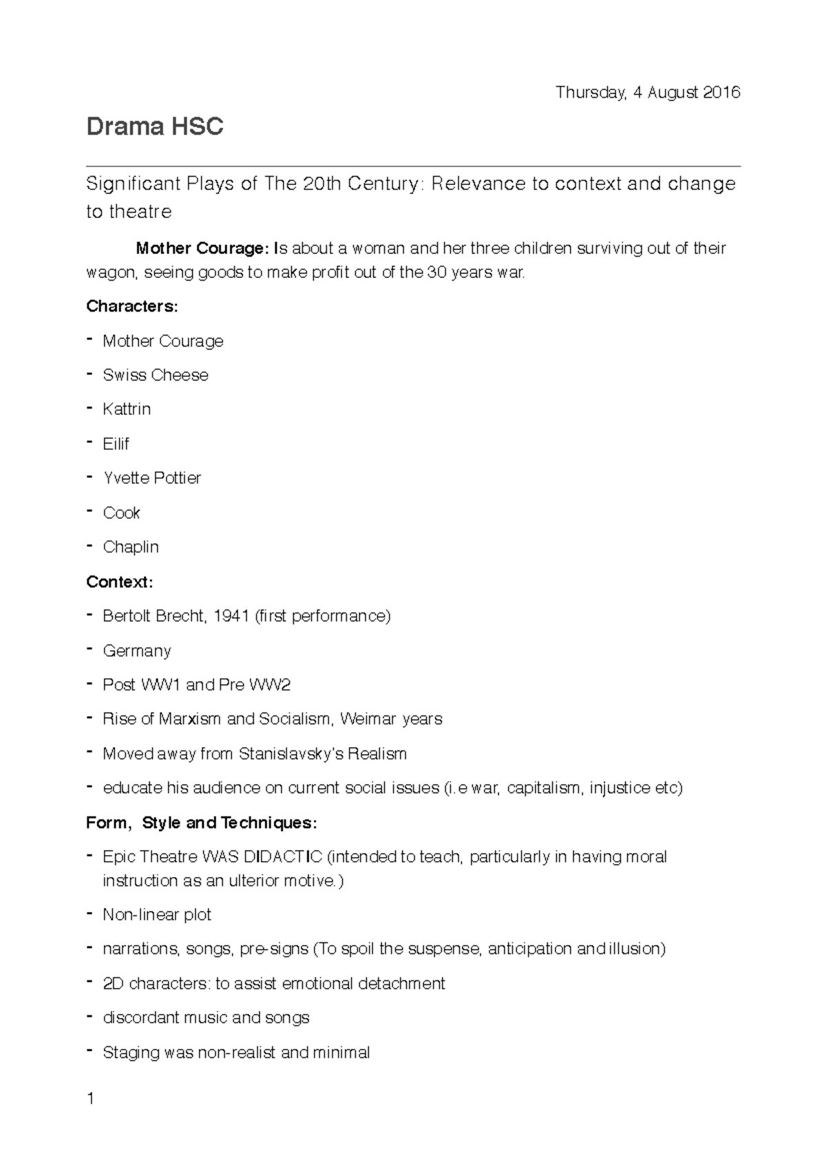 Drama notes PDF - Theatrical study - Drama HSC Significant Plays of The ...