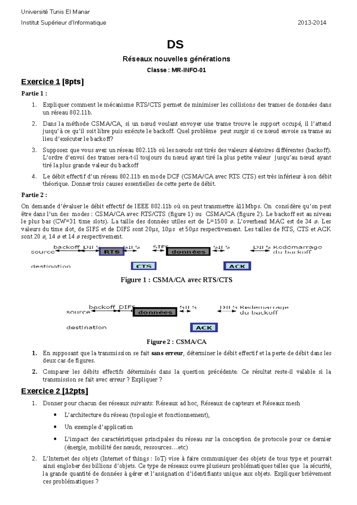 Ds-resnouvgen 2013 2014 - Université Tunis El Manar Institut Supérieur d’Informatique 2013- DS ...