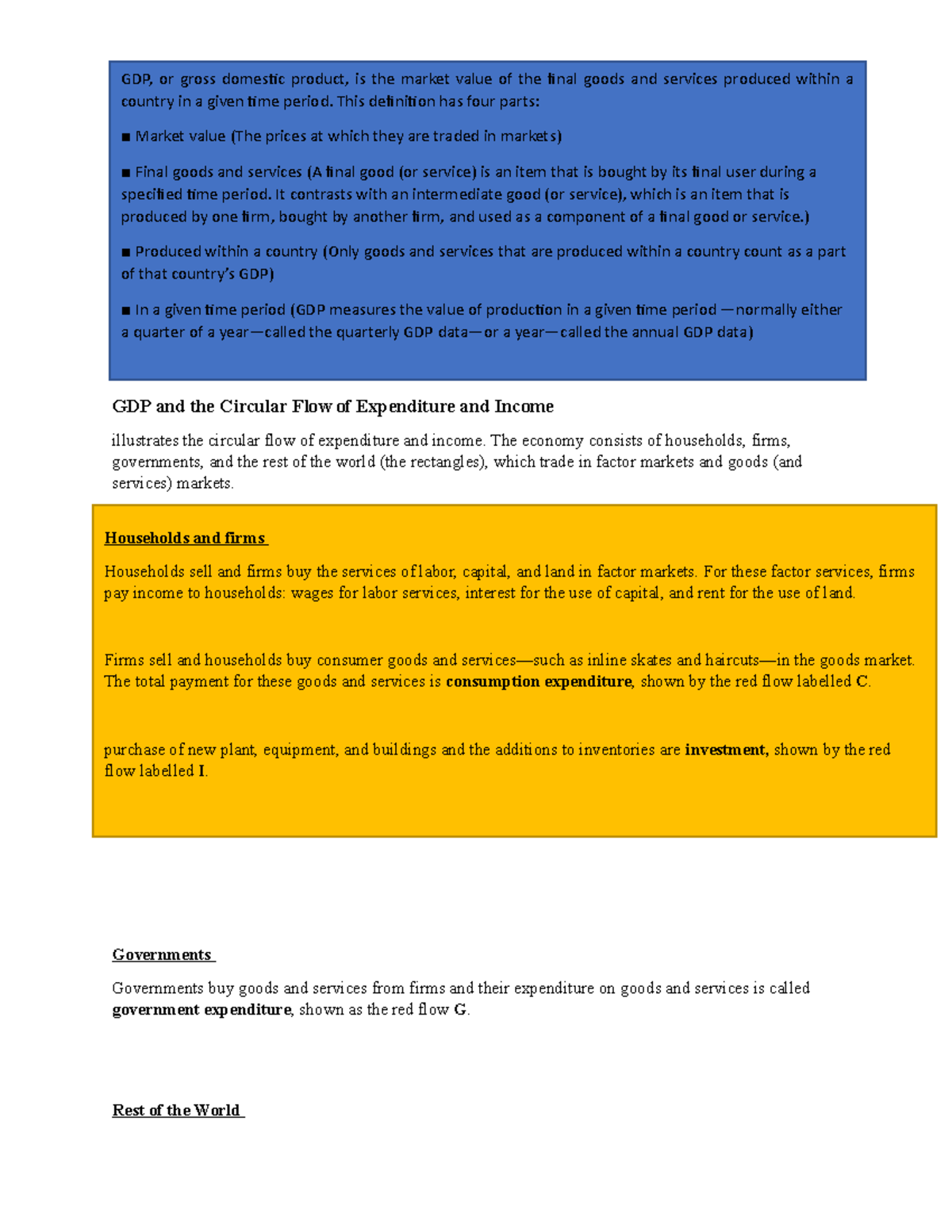 GDP notes - gdp summary - GDP and the Circular Flow of Expenditure and ...