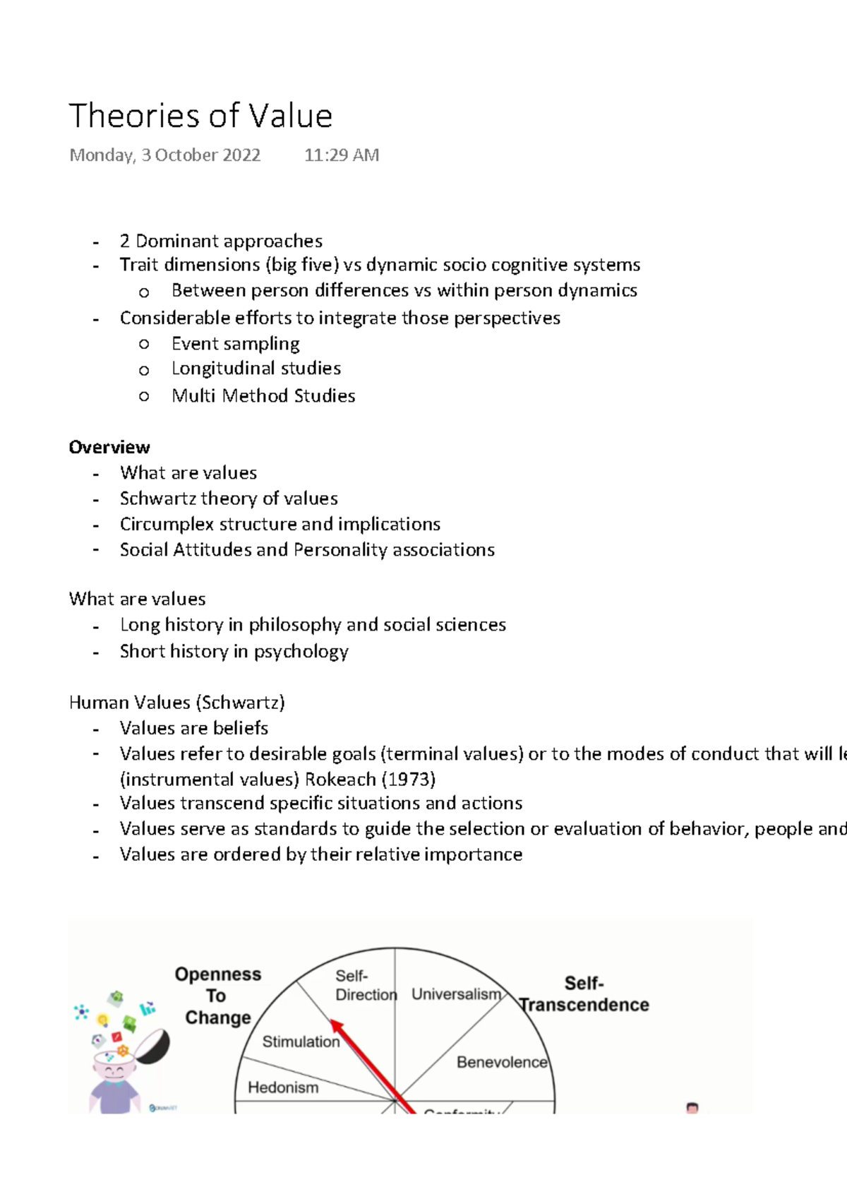 Theories of Value - 2 Dominant approaches Trait dimensions (big five ...