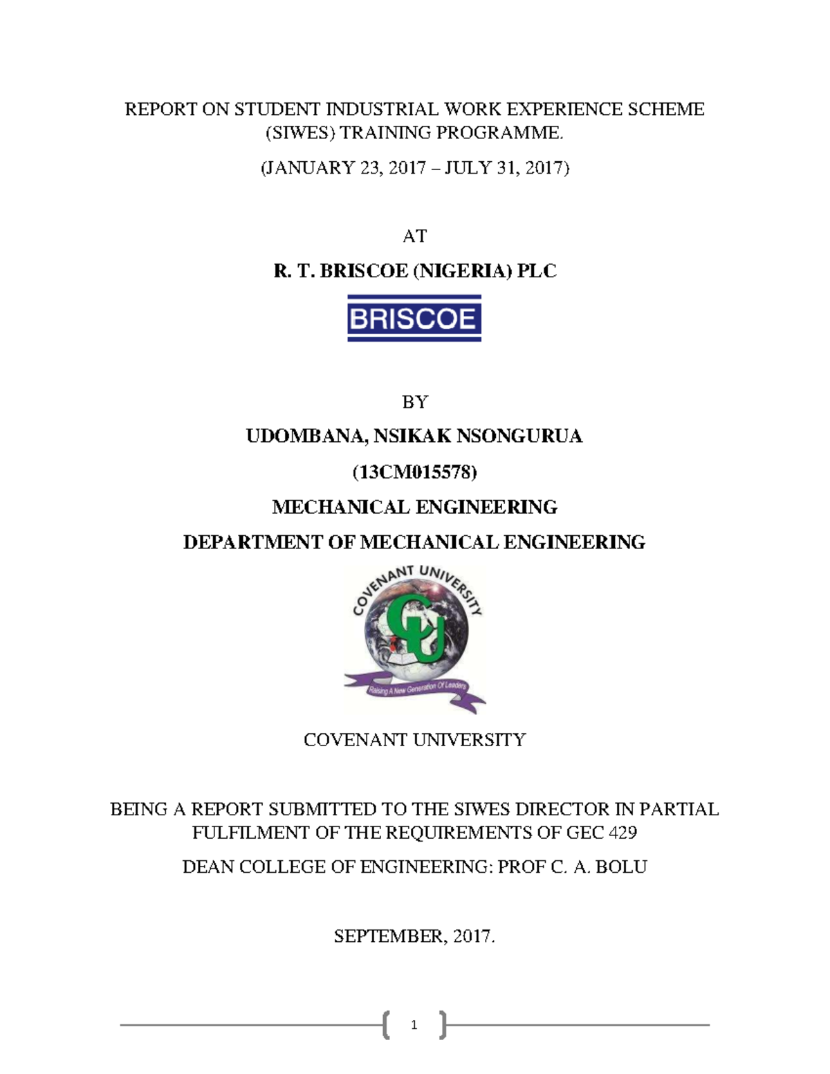 Siwes Report pdf - REPORT ON STUDENT INDUSTRIAL WORK EXPERIENCE SCHEME ...