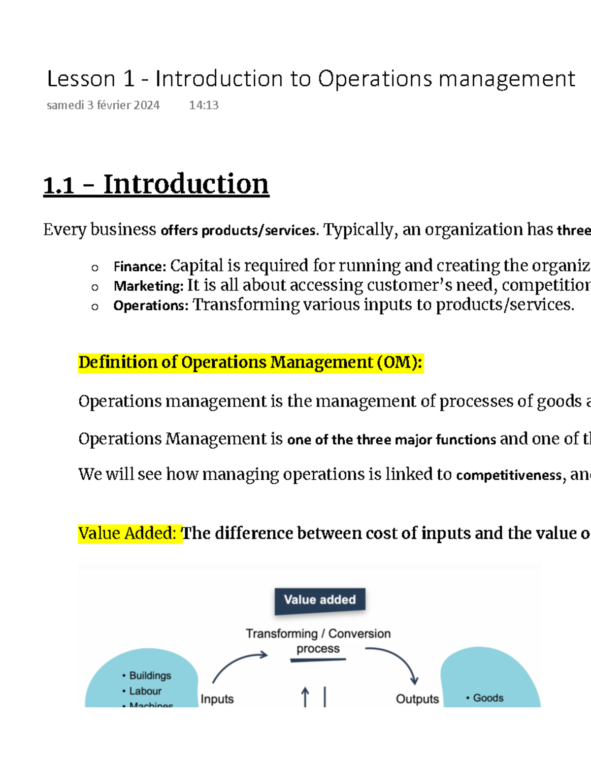 Lesson 1 - Introduction to Operations management - 1 - Introduction Every business offers - Studocu
