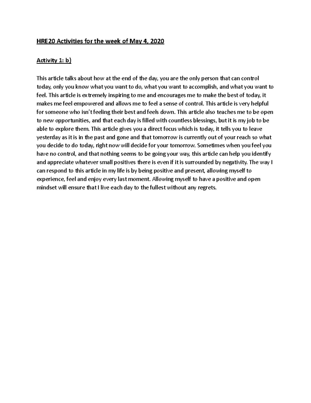 HRE20 Activities for the week of May 4, 2020 - HRE20 Activities for the ...